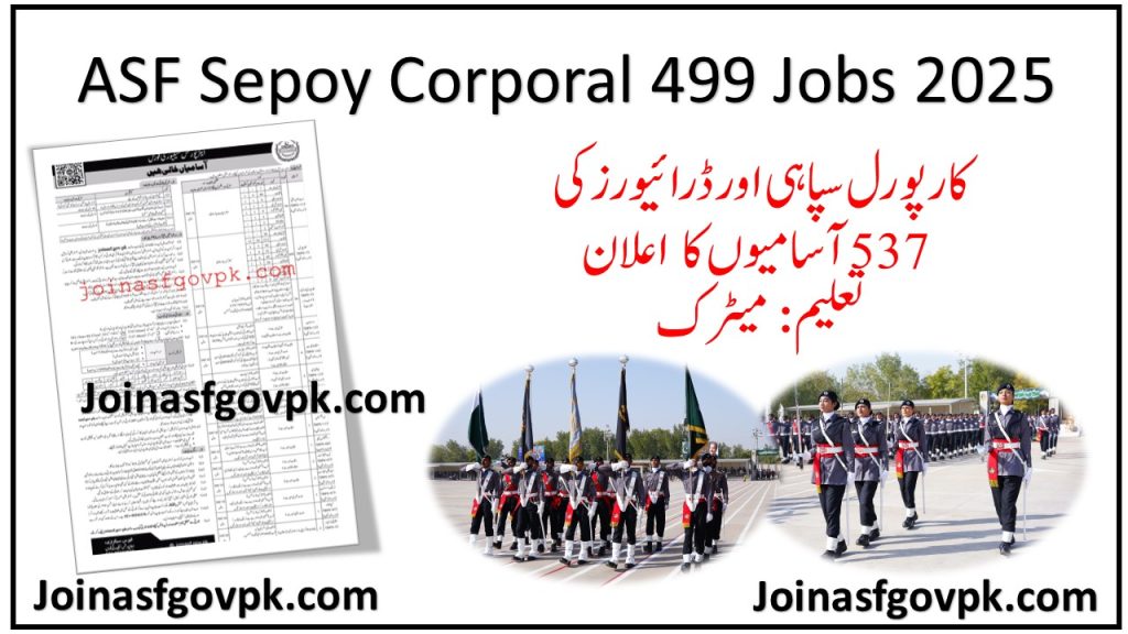 ASF Corporal Jobs 2025 for 499 Corporal and 38 Drivers